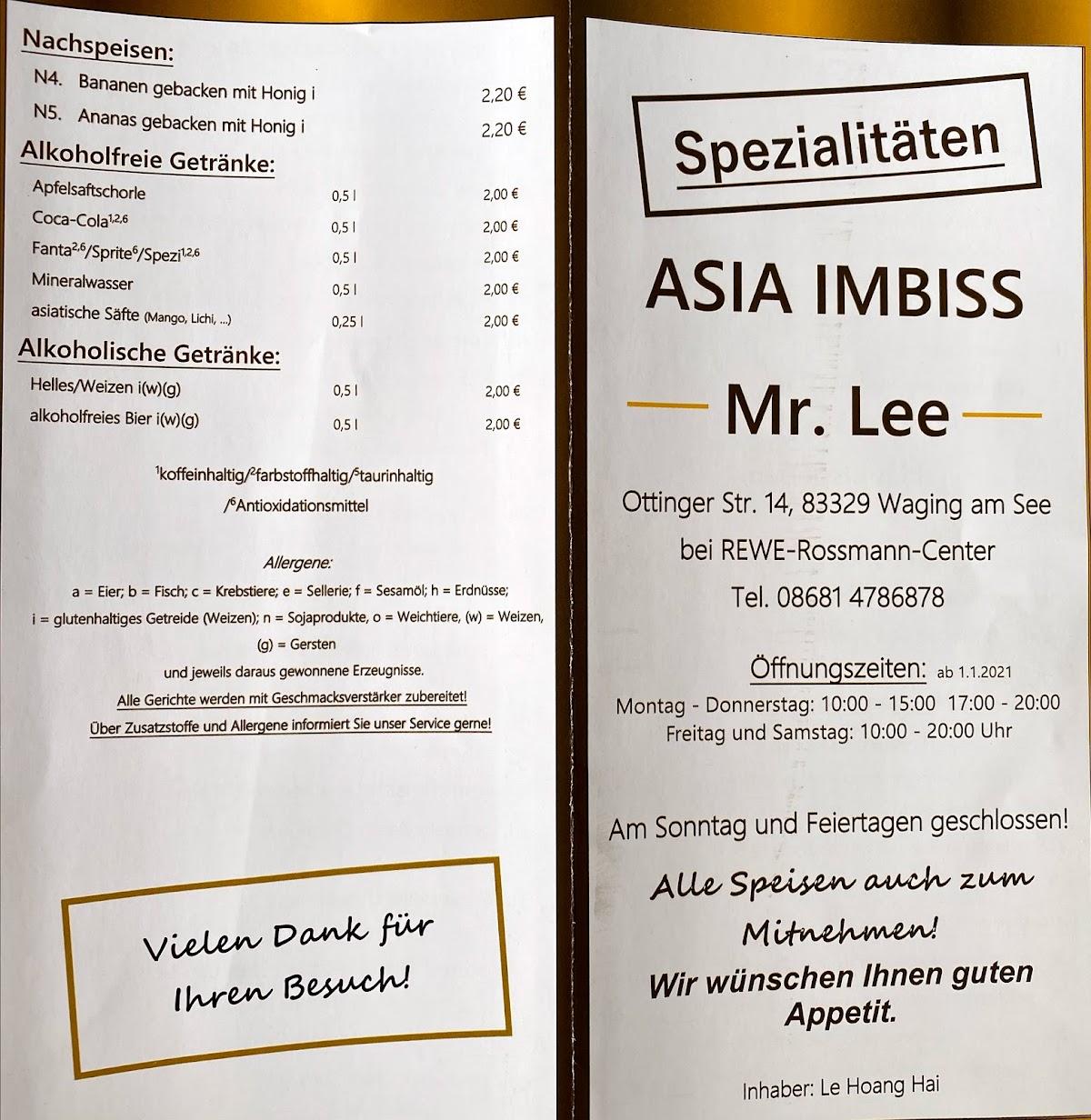 Menu at ASIA IMBISS Mr. Lee restaurant, Waging am See