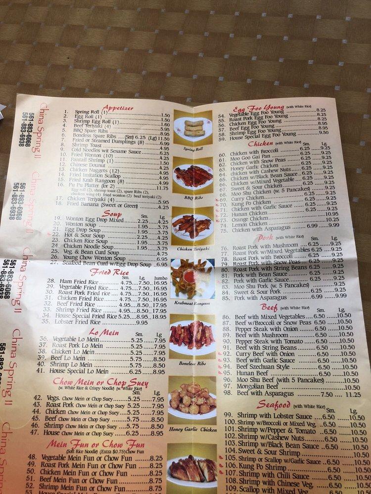 Menu at China Spring II restaurant, Boca Raton
