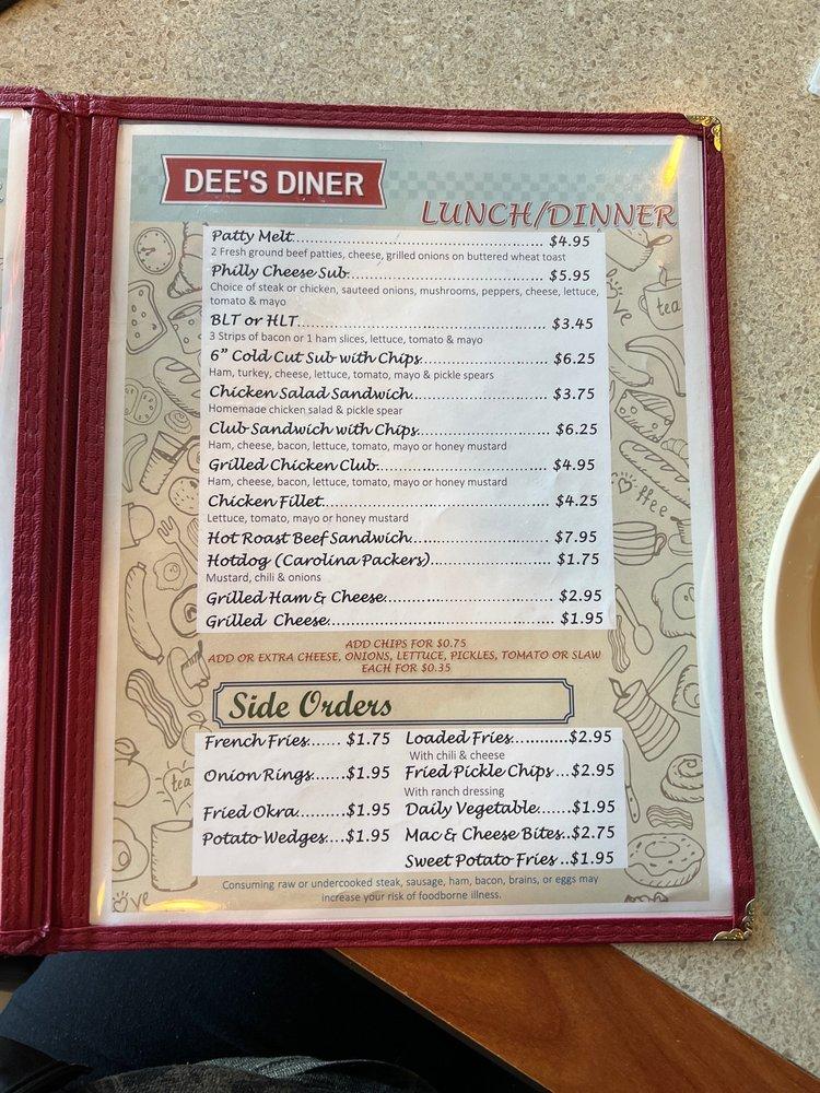 Menu at Dee's Diner restaurant, Goldsboro, W Grantham St