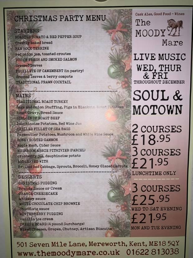 Menu at The Moody Mare pub & bar, Kings Hill