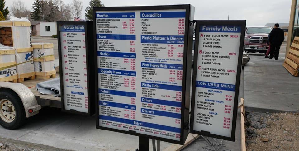 Menu at Fiesta Ole' restaurant, Idaho Falls, N Yellowstone Hwy