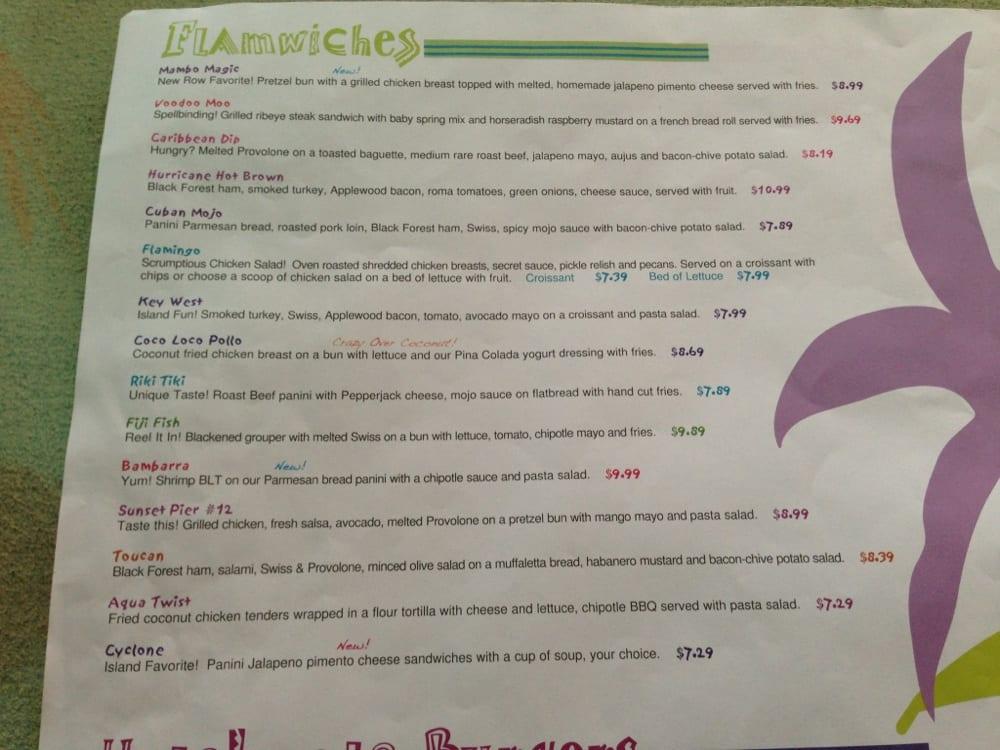 Menu at Flamingo Row restaurant, Paducah