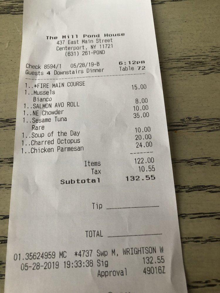 Menu at Mill Pond House steakhouse, Centerport
