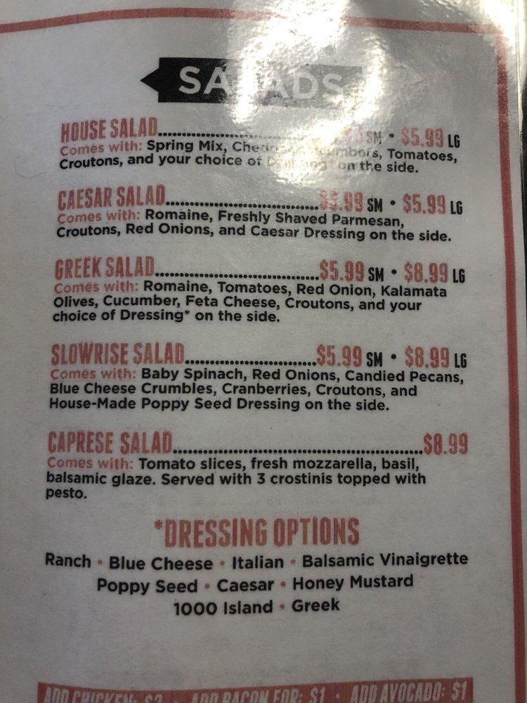 Menu at Slow Rise Slice House pub & bar, Waco, Woodway Dr