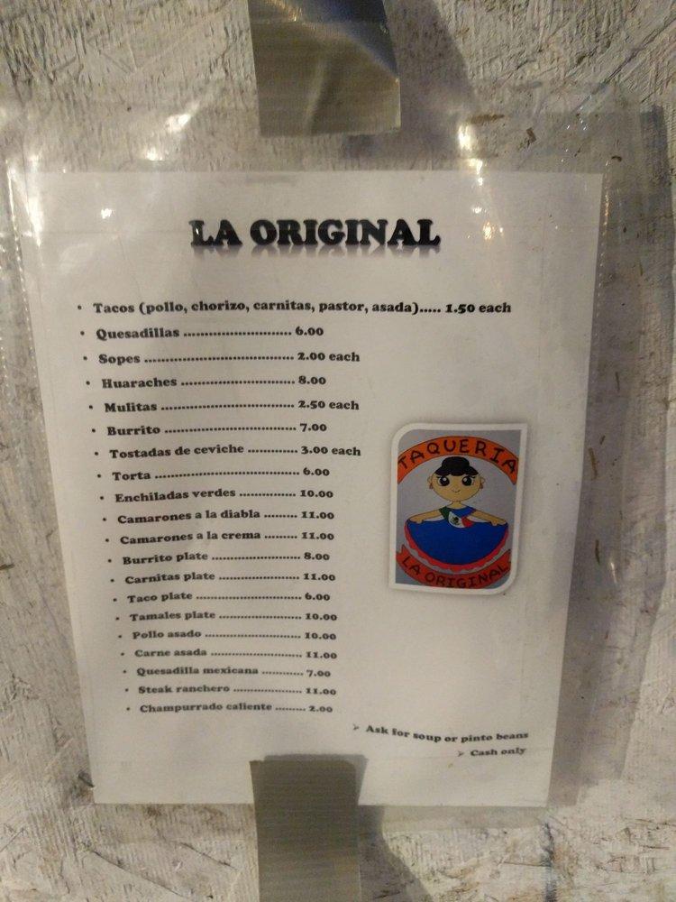 Menu at Taqueria La Original restaurant, Seattle
