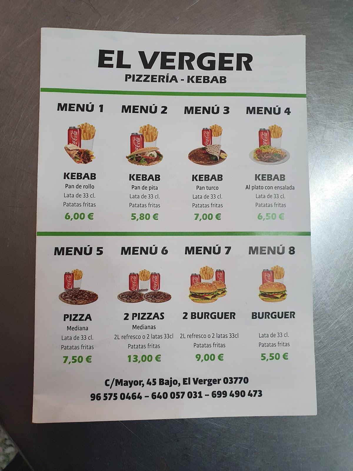 Menu at kebab pizzeria, El Verger