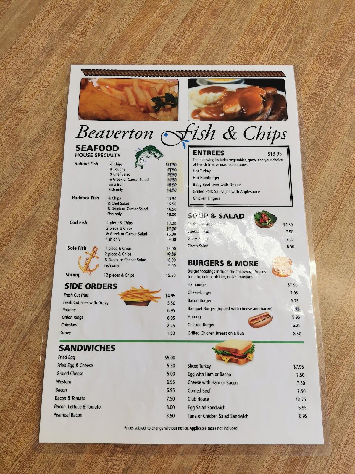 Menu at Beaverton Restaurant Inc, Beaverton