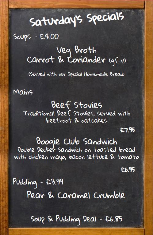 Menu at Boogie Woogie cafe, Keith