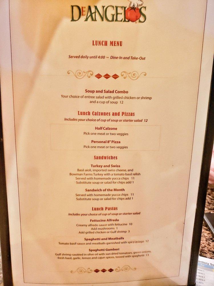 Menu at DeAngelo's Italian Creole Restaurant, Bloomington