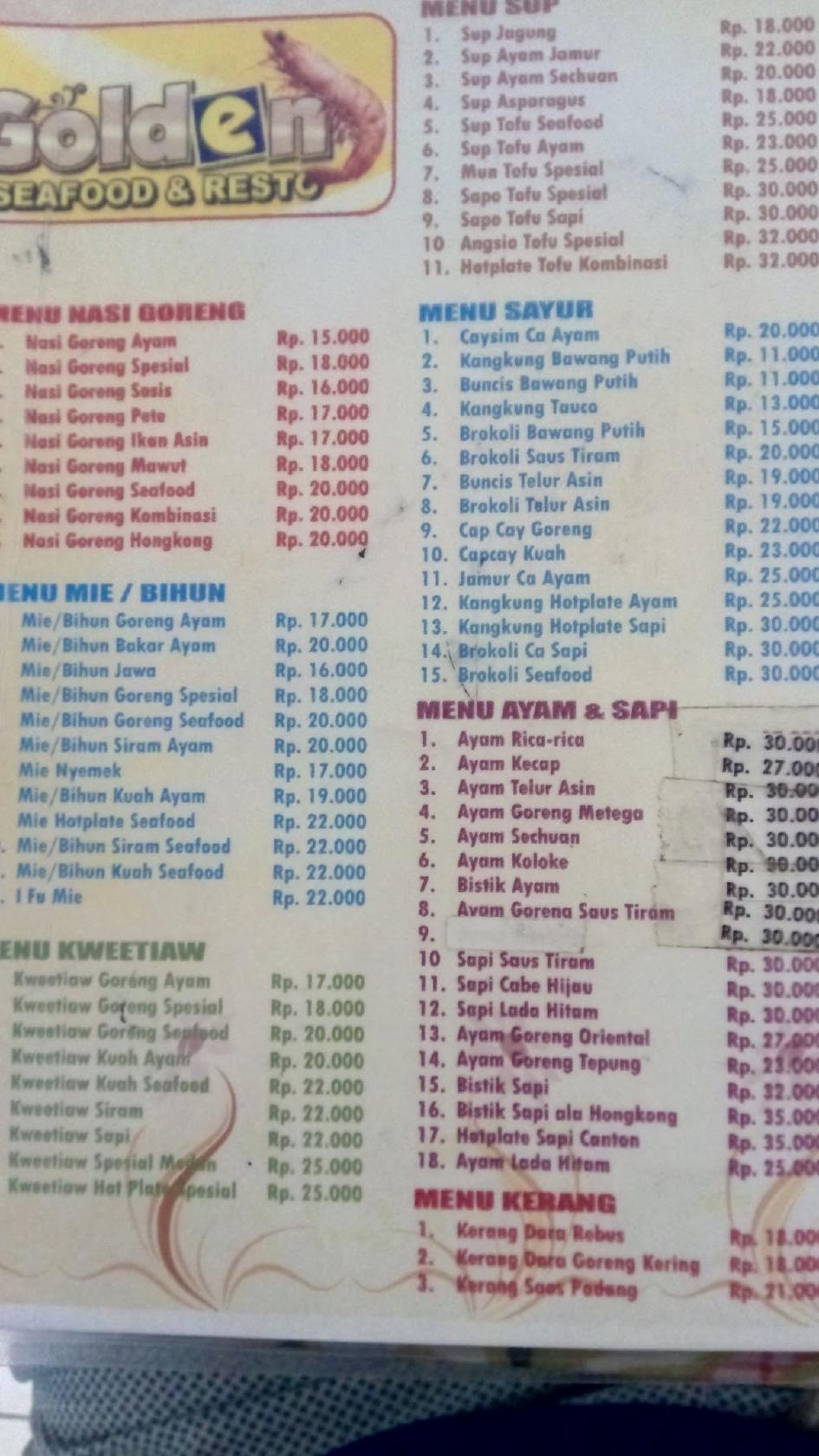 Menu at Golden Resto & Seafood restaurant, Wonosobo