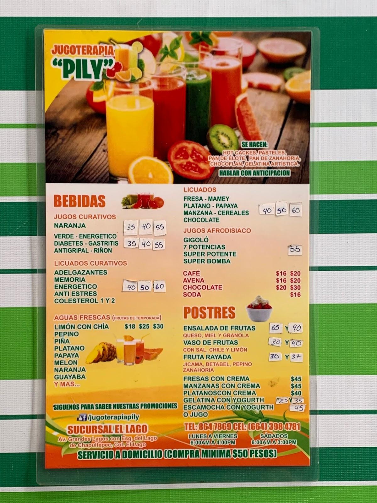 Menu at JugoTerapia Pily Sucursal Lago restaurant, Tijuana, Lago de ...