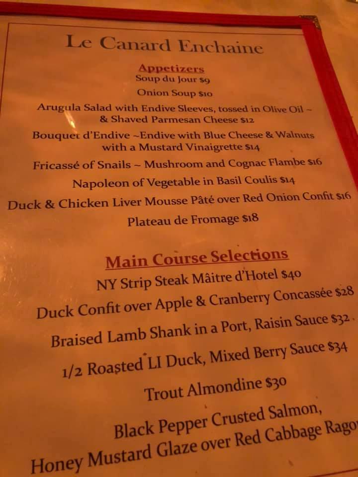Menu at Le Canard Enchaine restaurant, Kingston