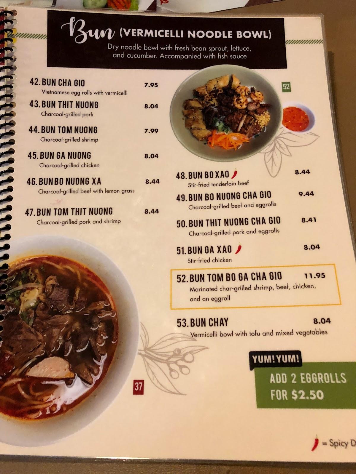 Menu at Pho Hang & Grill restaurant, Houston