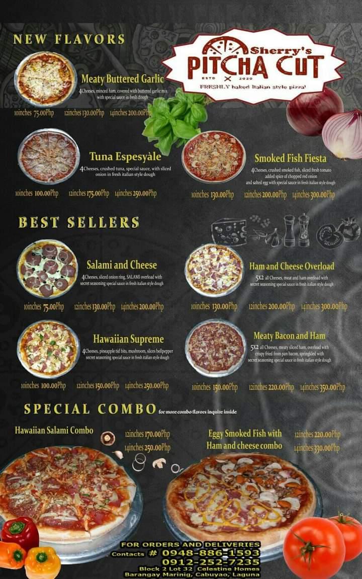 Menu at Sherry's Pitcha-Cut pizzeria, Cabuyao
