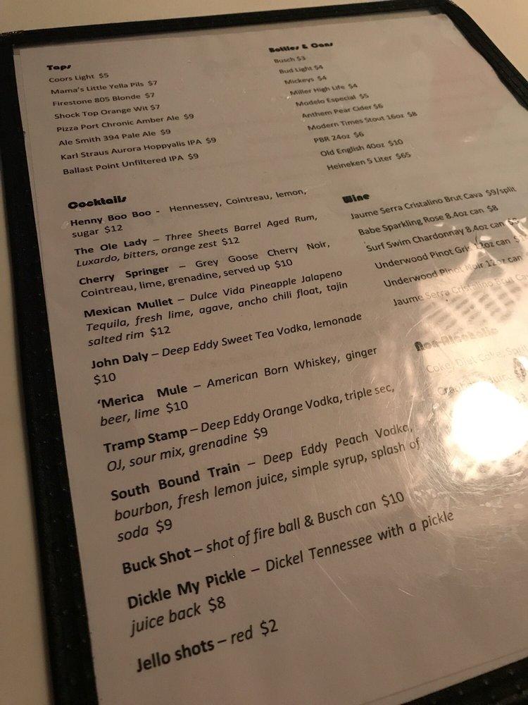 Menu at Trailer Park After Dark pub & bar, San Diego