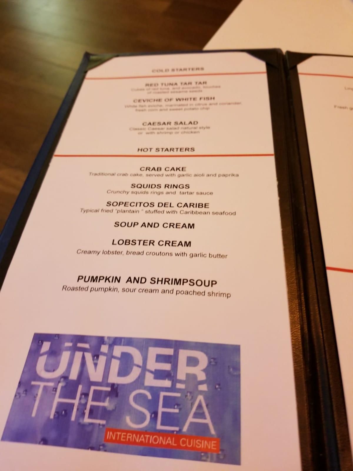 Menu at Under The Sea Internation Cusine restaurant, Punta Cana