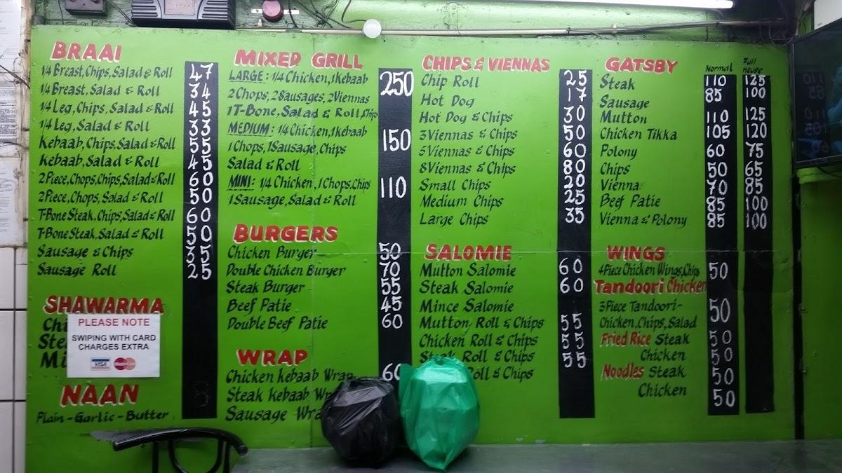Menu at Altaf Chicken Tikka restaurant, Cape Town