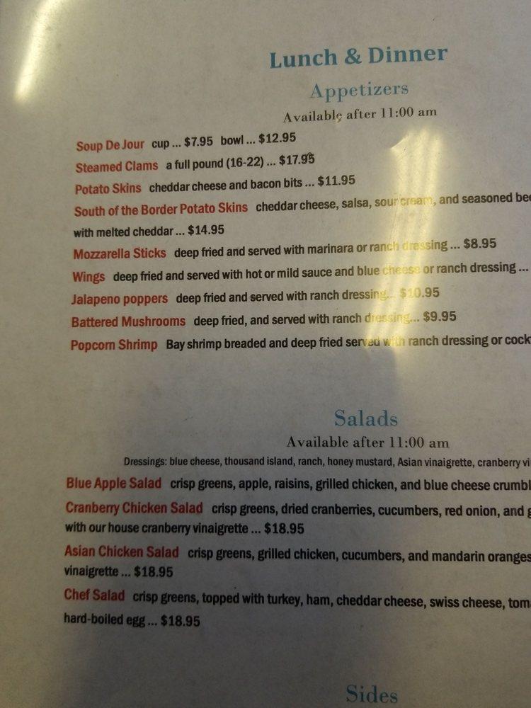 Menu at Bayside Diner restaurant, Dillingham