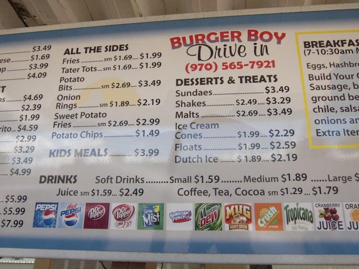 Menu at Burger Boy Drive In restaurant, Cortez