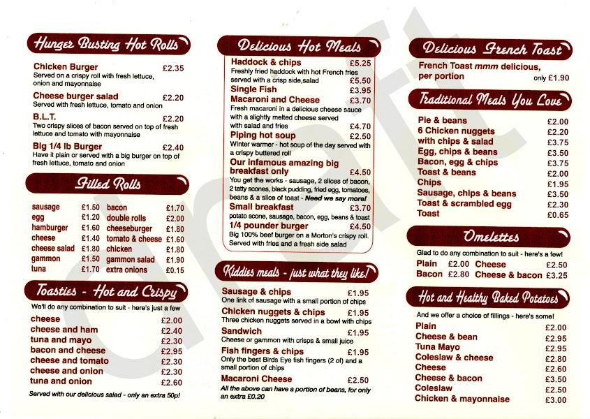 Menu at Café D'Jaconelli cafe, Glasgow, 570 Maryhill Rd