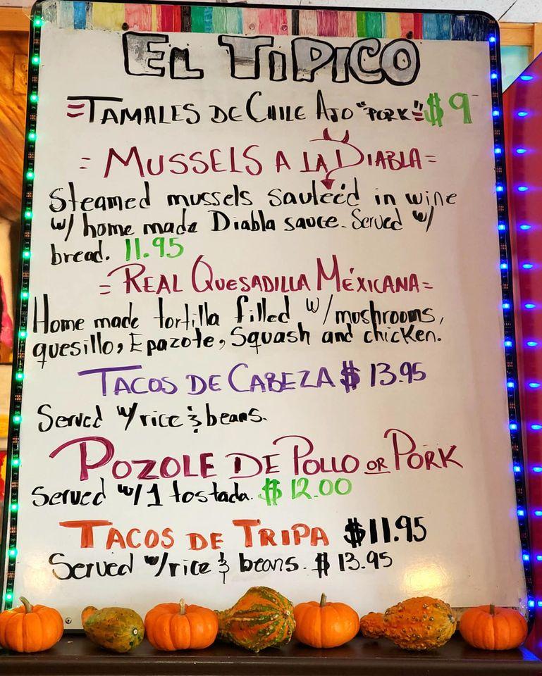 Menu at El Tipico restaurant, Somers Point