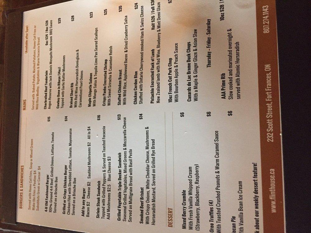 Menu at Flint House desserts, Fort Frances