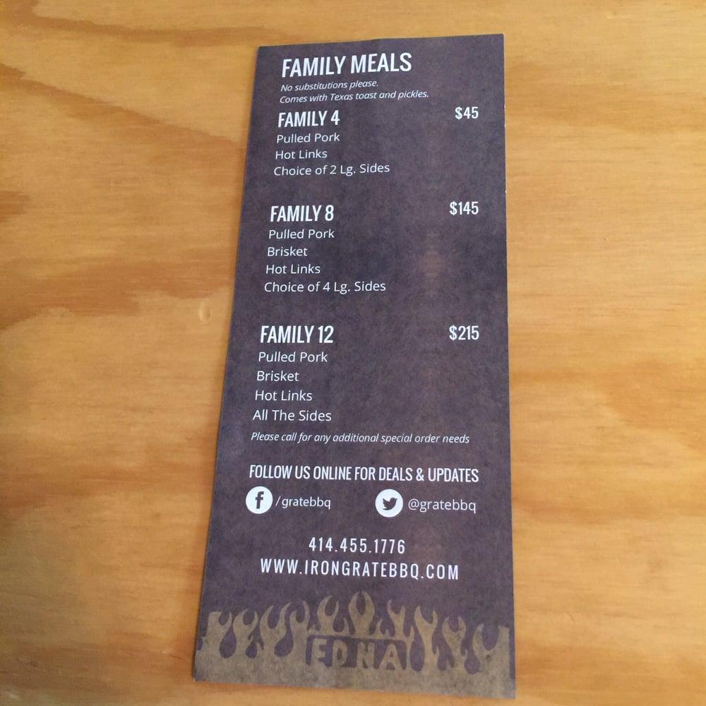 Menu at Iron Grate BBQ Co., Milwaukee, S Howell Ave