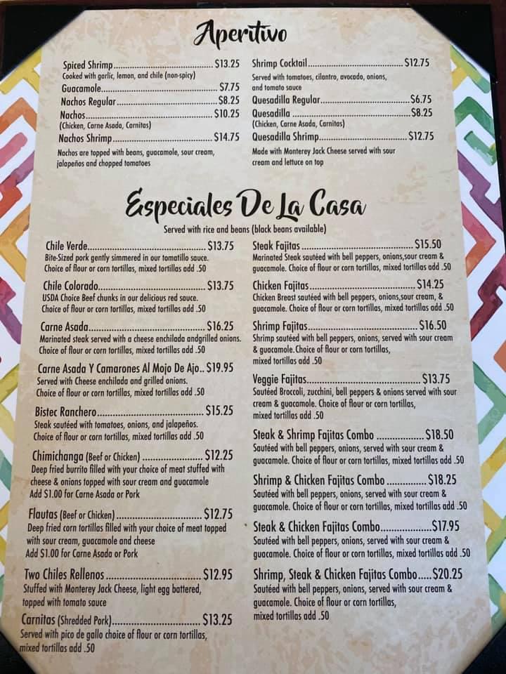Menu at Jose's Mexican Food restaurant, Seaside
