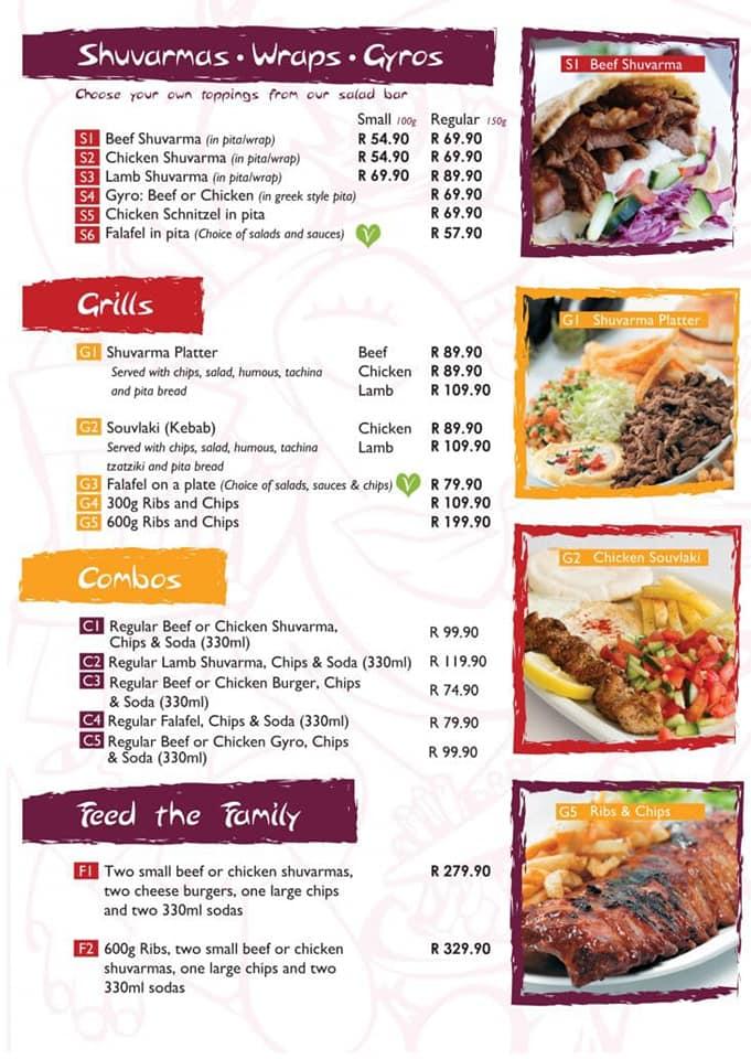 Menu au Mivami restaurant, Johannesburg
