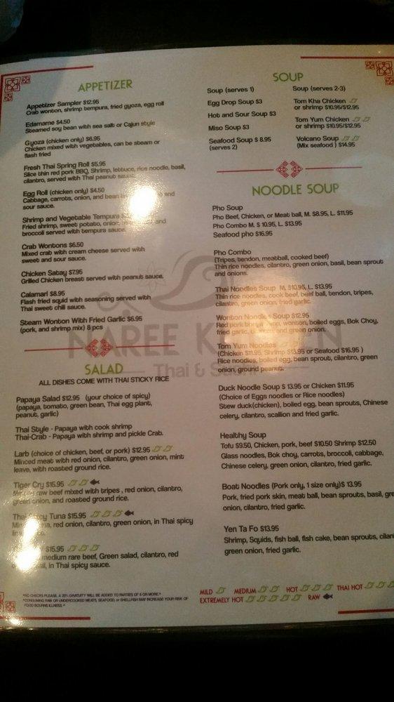 Menu at Naree Kitchen Thai & Sushi restaurant, Kansas City