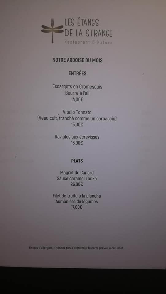 Menu au Restaurant les étangs de la Strange, Vaux-sur-Sûre