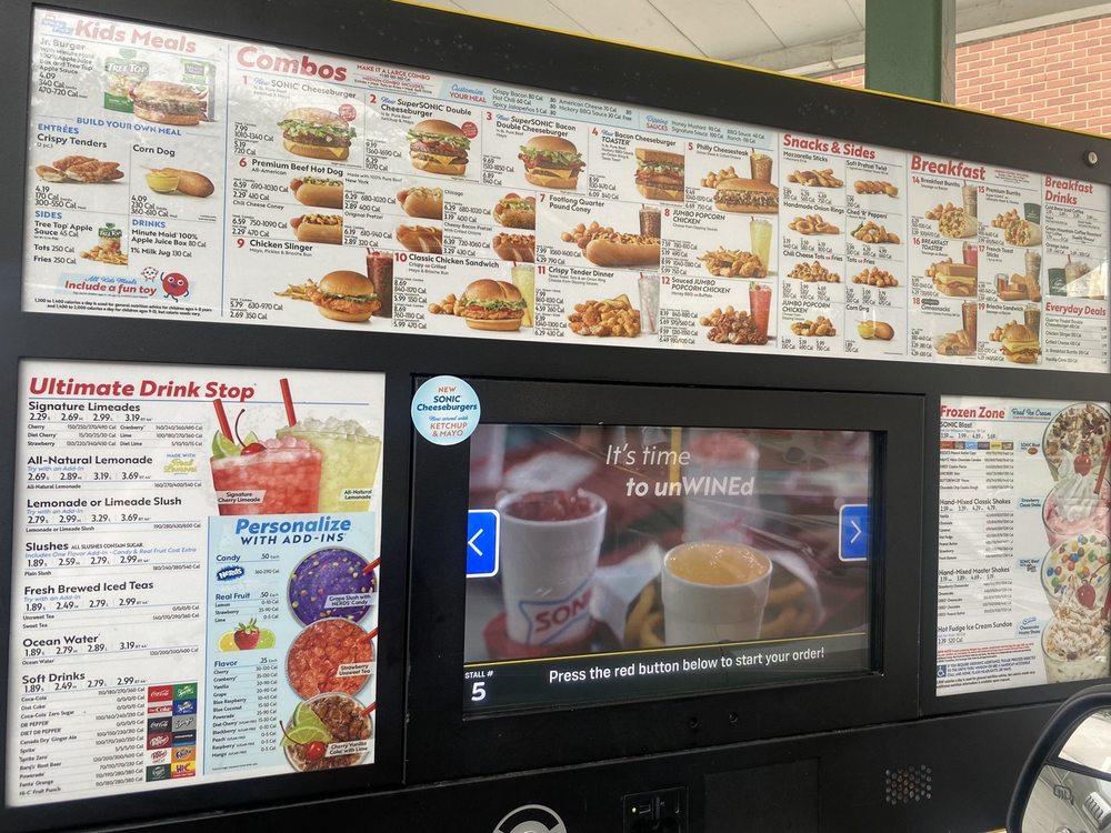 Menu at Sonic Drive-In fast food, Hagerstown, Dual Hwy