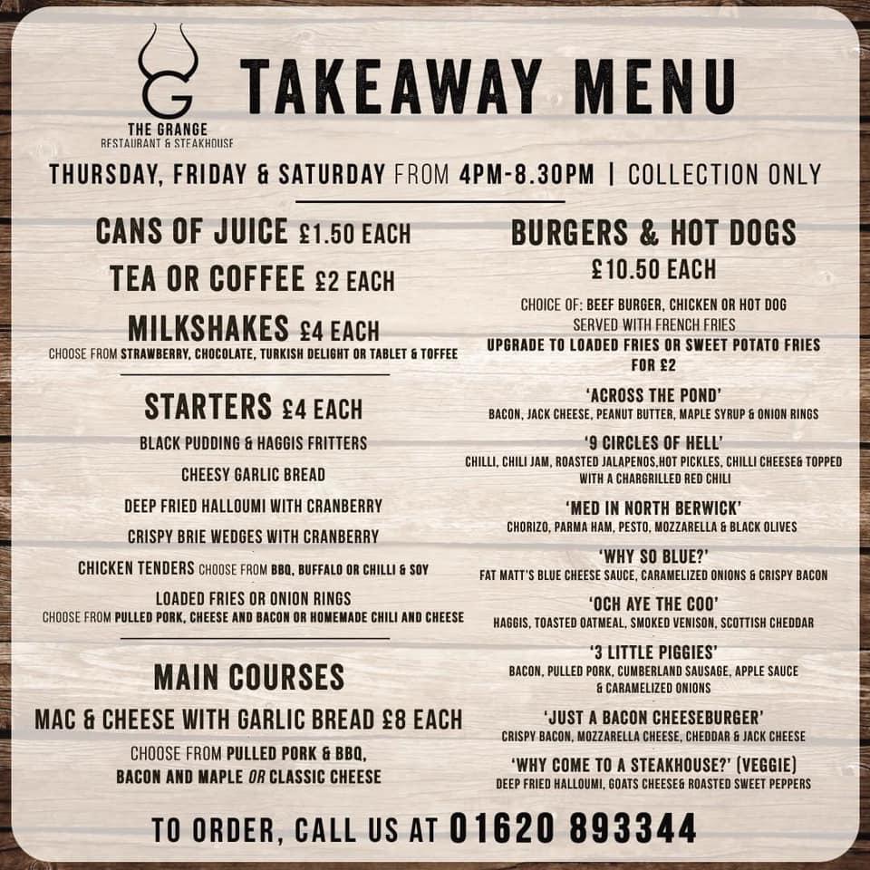 Menu at The Grange Restaurant & Steakhouse, North Berwick