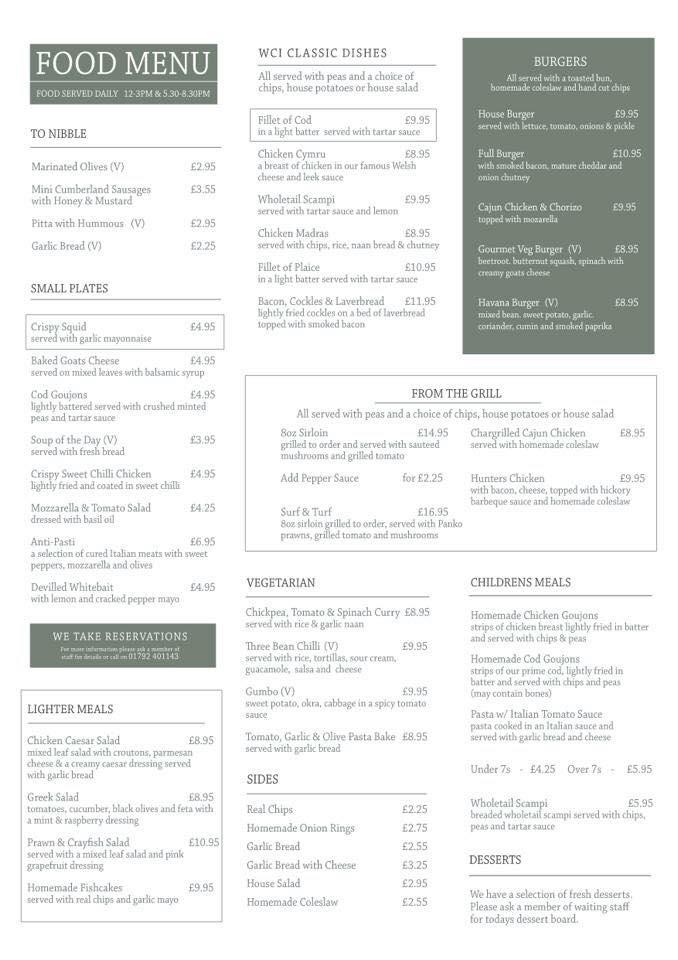 Menu at The West Cross Inn pub & bar, Mayals, 43 Mumbles Rd