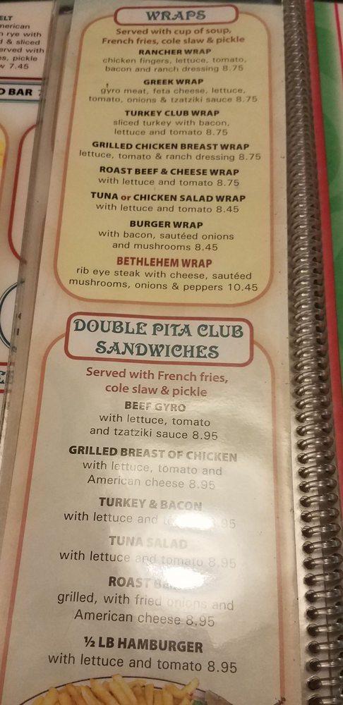 Menu at Bethlehem Diner restaurant, Allentown