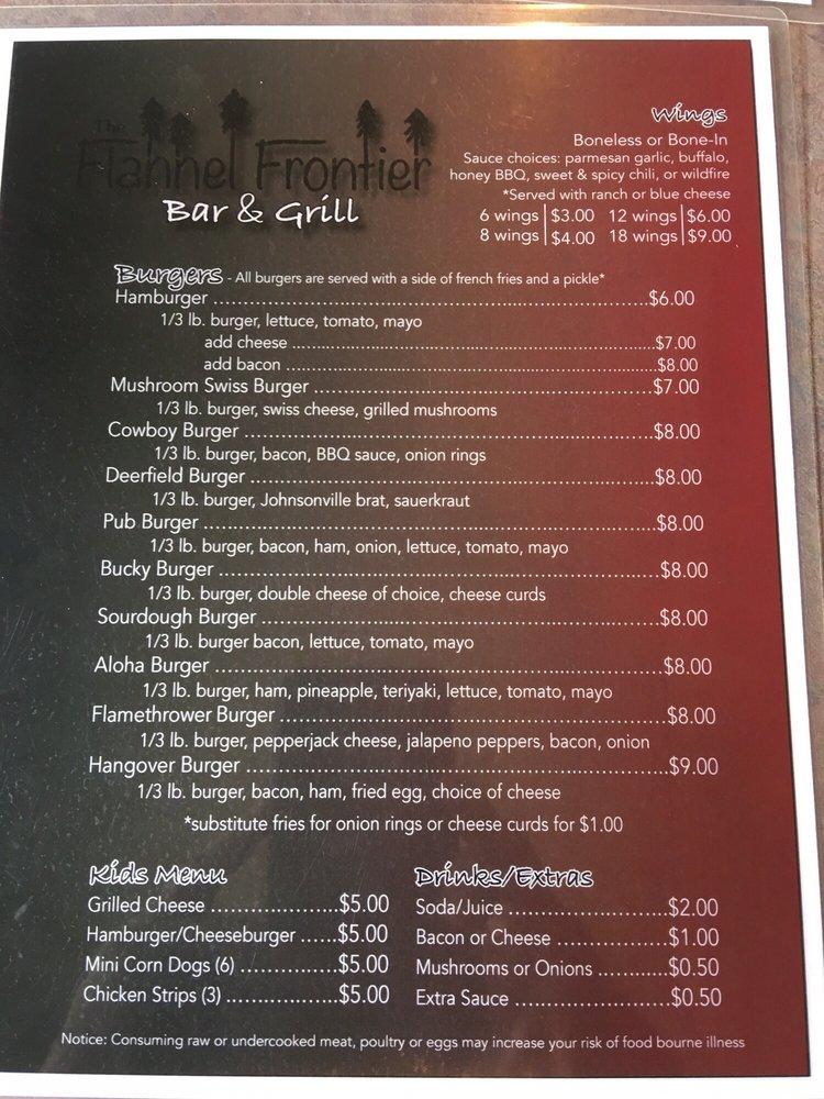 Menu at The Flannel Frontier Bar & Grill, Deerfield