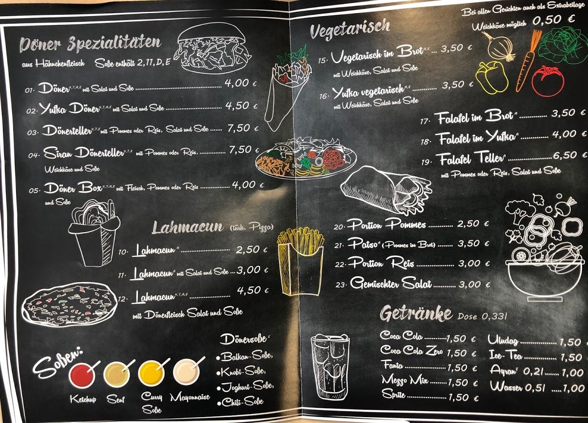 Menu at Junior SIRAN Döner restaurant, Ludwigshafen