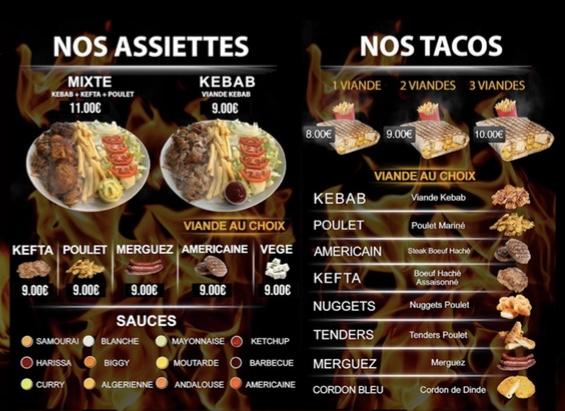 Carta de comida rápida Maxi kebab cognac, Cognac