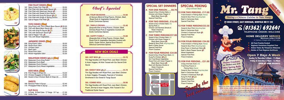 Menu at Mr Tang fast food, Dereham, 29 High St
