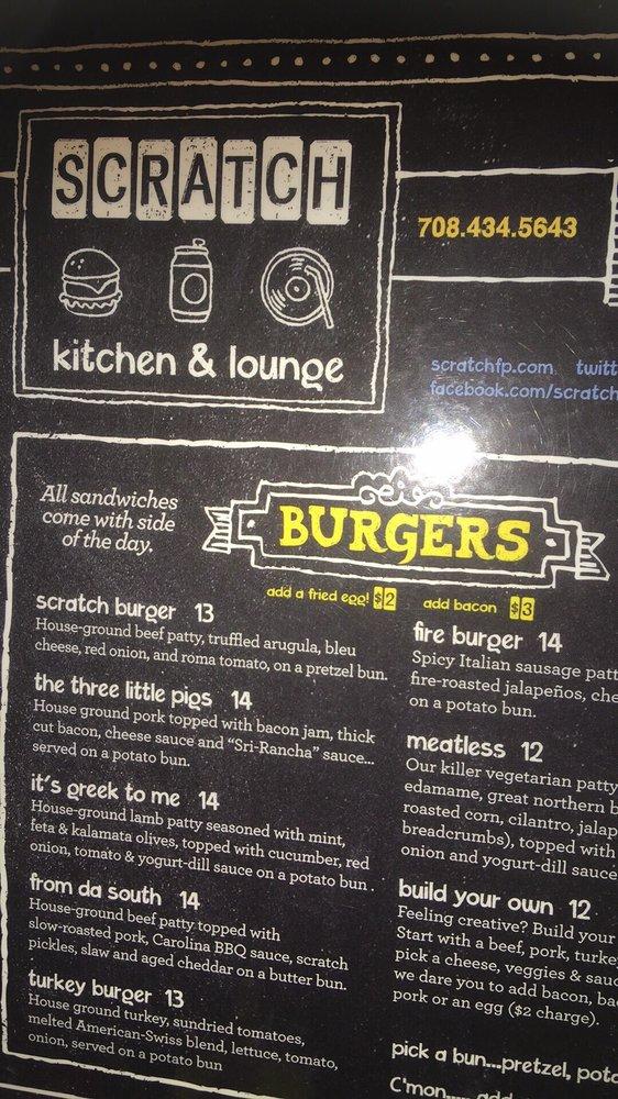Menu at Scratch On Lake restaurant, Oak Park