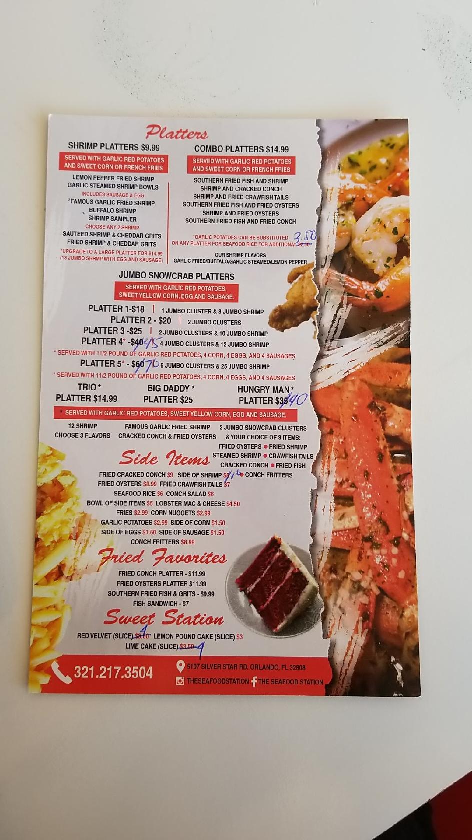 Menu at The Seafood Station restaurant, Orlando