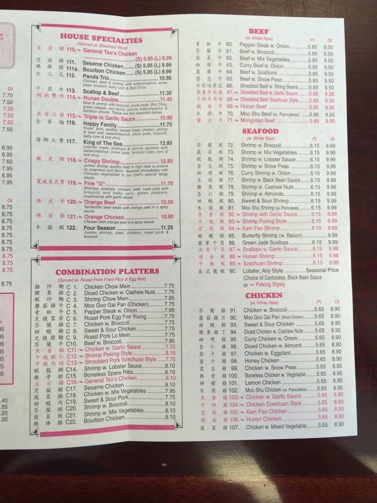 Menu at Chung Shing restaurant, Bradenton, US-301
