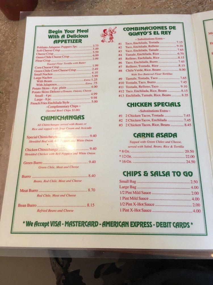 Menu at Guayo's El Rey restaurant, Miami, 716 Sullivan St