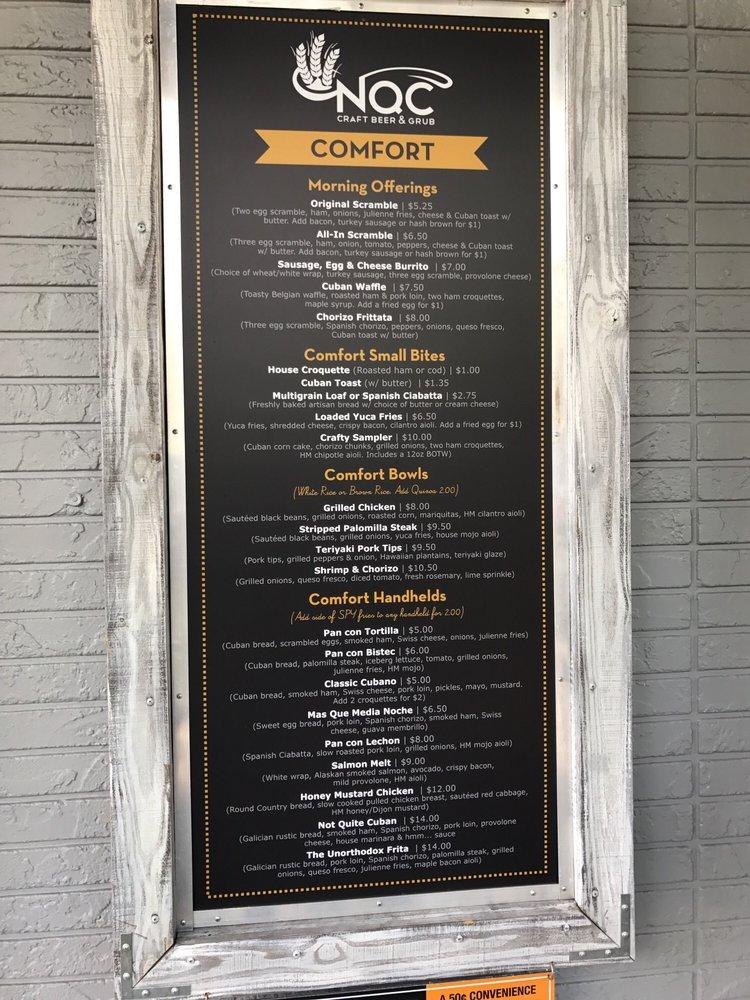 Menu at NQC Miami (DRIVE THRU) pub & bar, Miami Lakes