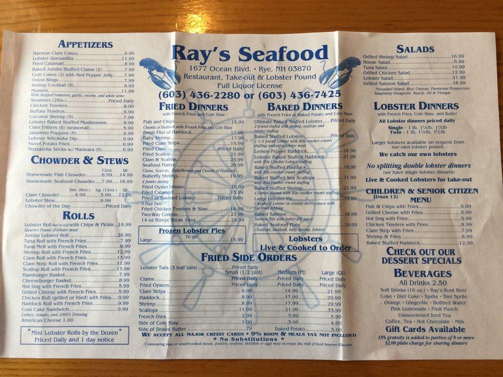 Menu at Ray's Seafood restaurant, Rye