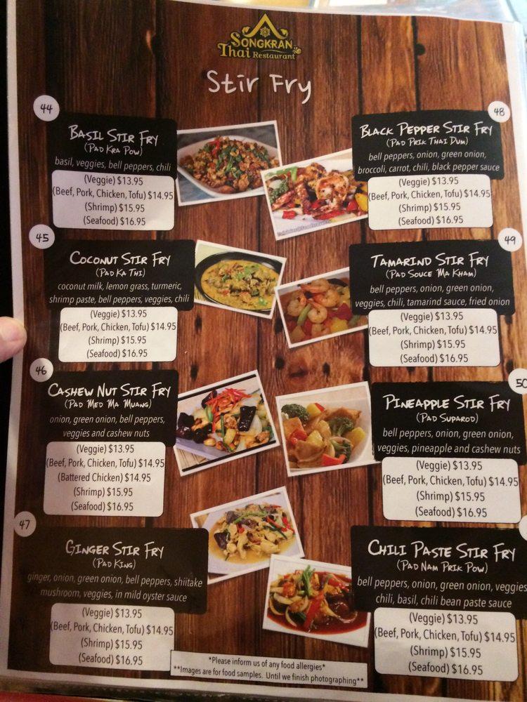 Carta de Songkran Thai Restaurant, Saint Albert