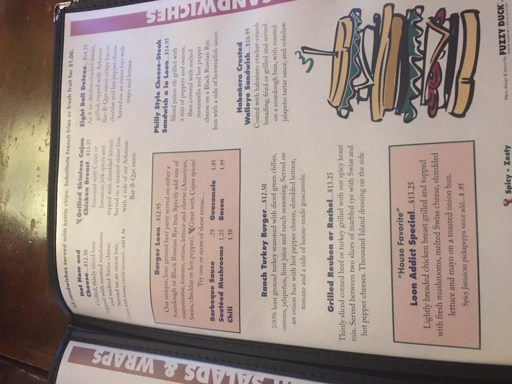 Menu at The Loon Cafe, Minneapolis