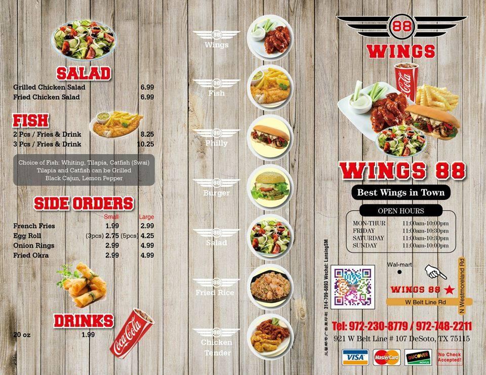 Menu at Wings AA fast food, DeSoto
