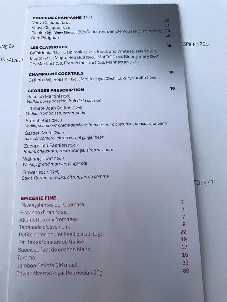 Menu at Georges restaurant, Paris, du Centre Georges Pompidou