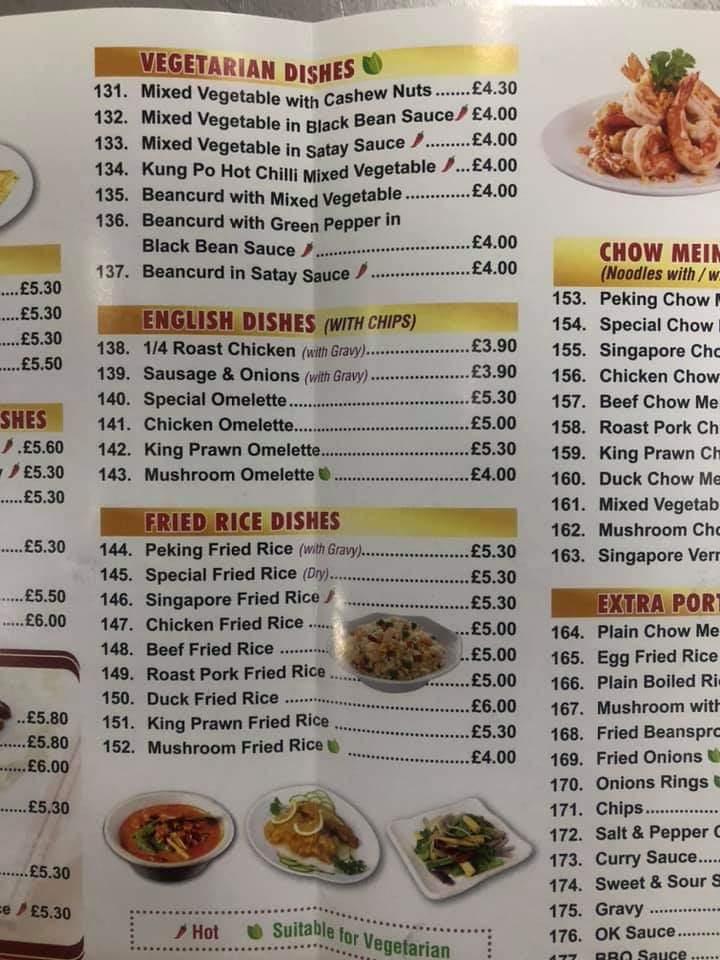 Menu at Ho-Wah fast food, Huddersfield